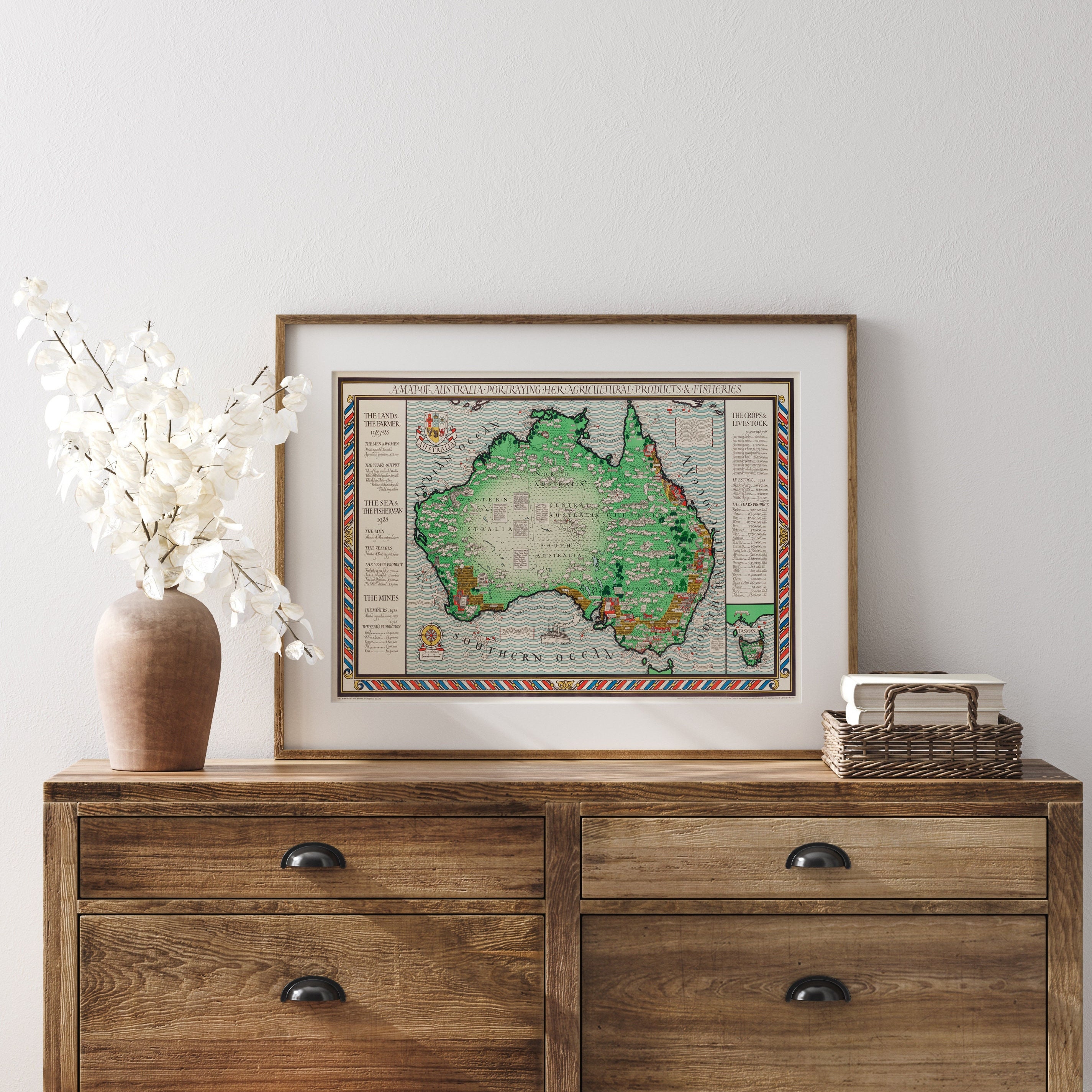 Vintage World Map - Map of Australia - Vintage Map Poster - Vintage ...
