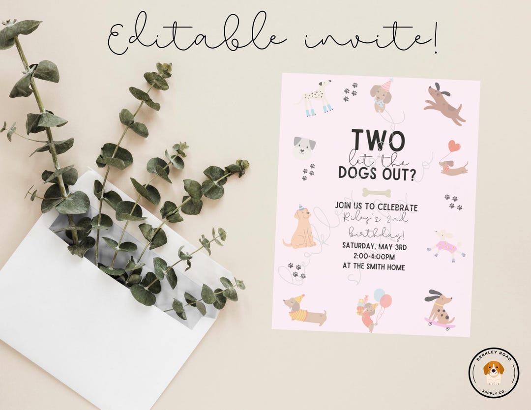 Two Let the Dogs Out Invitation, Second Birthday, Let's Paw-ty, Dog ...