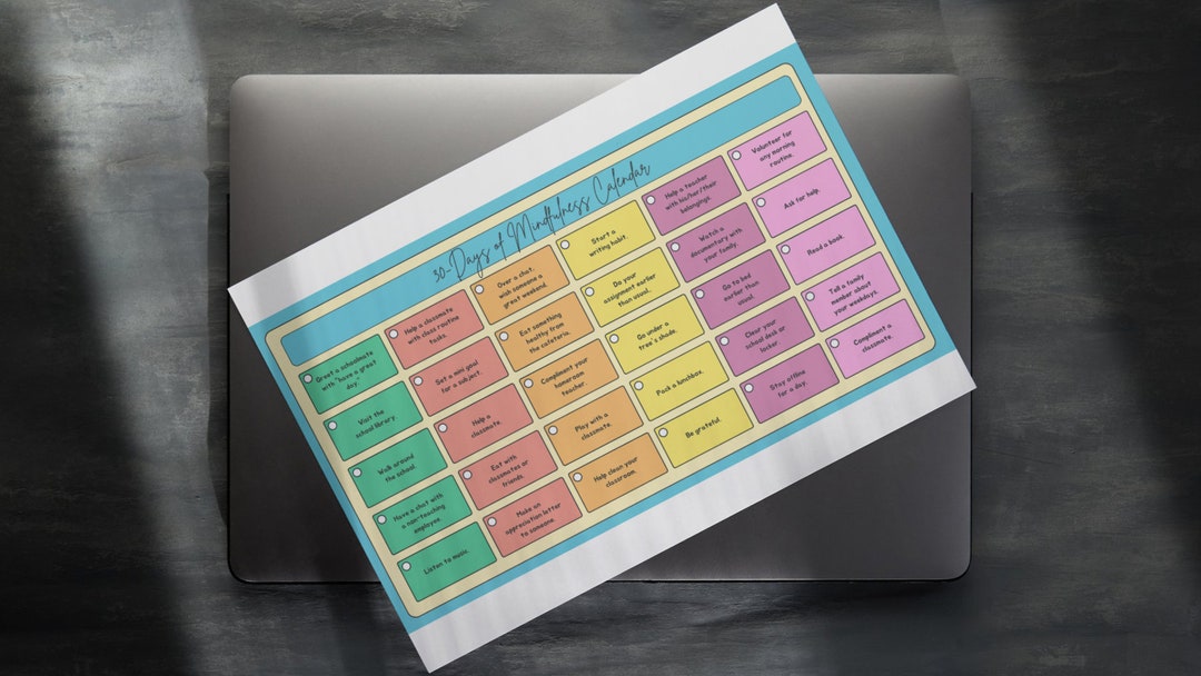 30 Days of Mindfulness Calendar Challenge, Daily Mindfulness Activities ...