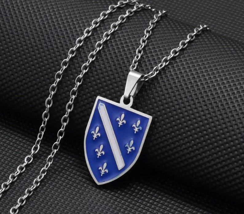 18K Gold Plated Bosnia and Herzegovina Coat of Arms Pendant Necklace bosnia Lily Shield Emblem ...
