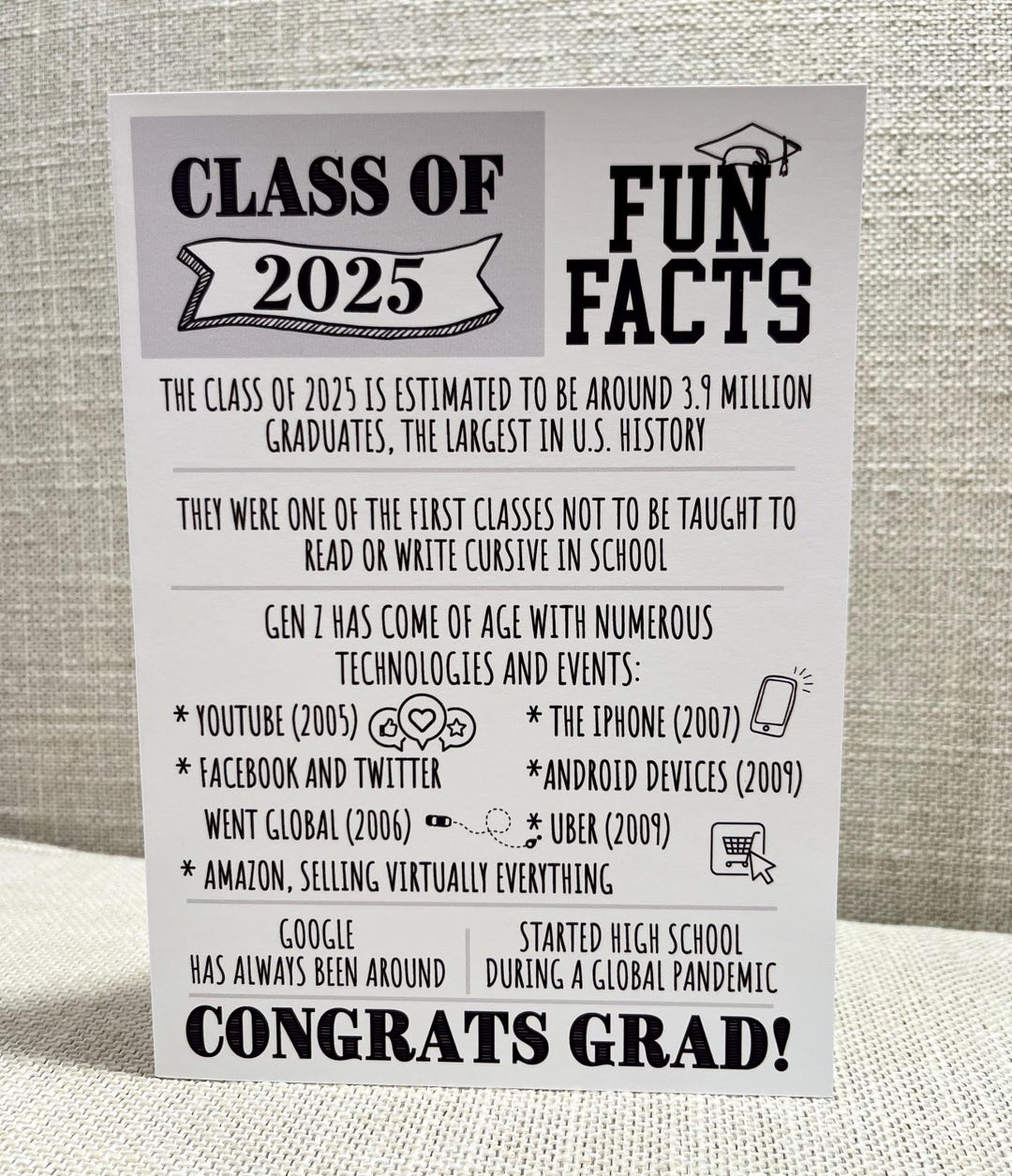 Class of 2025 Fun Facts Card, Graduation Cards, Class of 2025, High ...