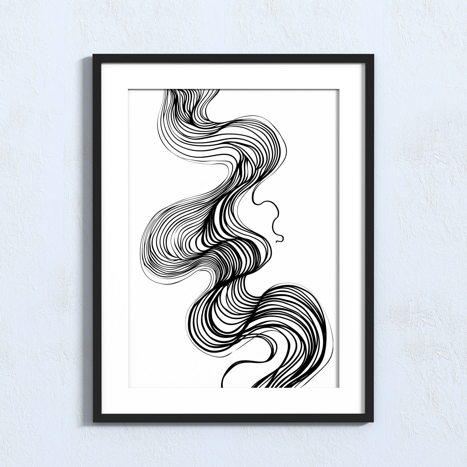 Graceful Wavy Lines, Line Art, Abstract Art Print, Black and White ...