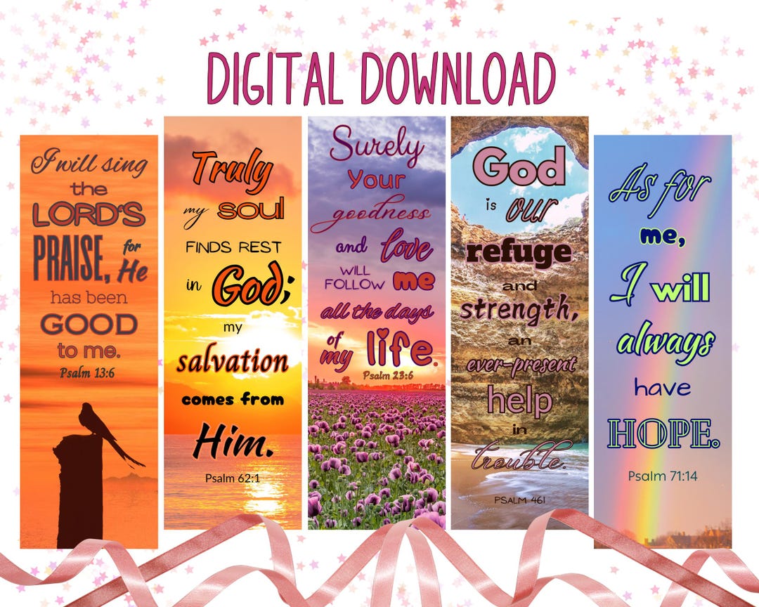 Printable Bible Verse Bookmarks Psalms Set of 5 Cute Bookmark for Women ...
