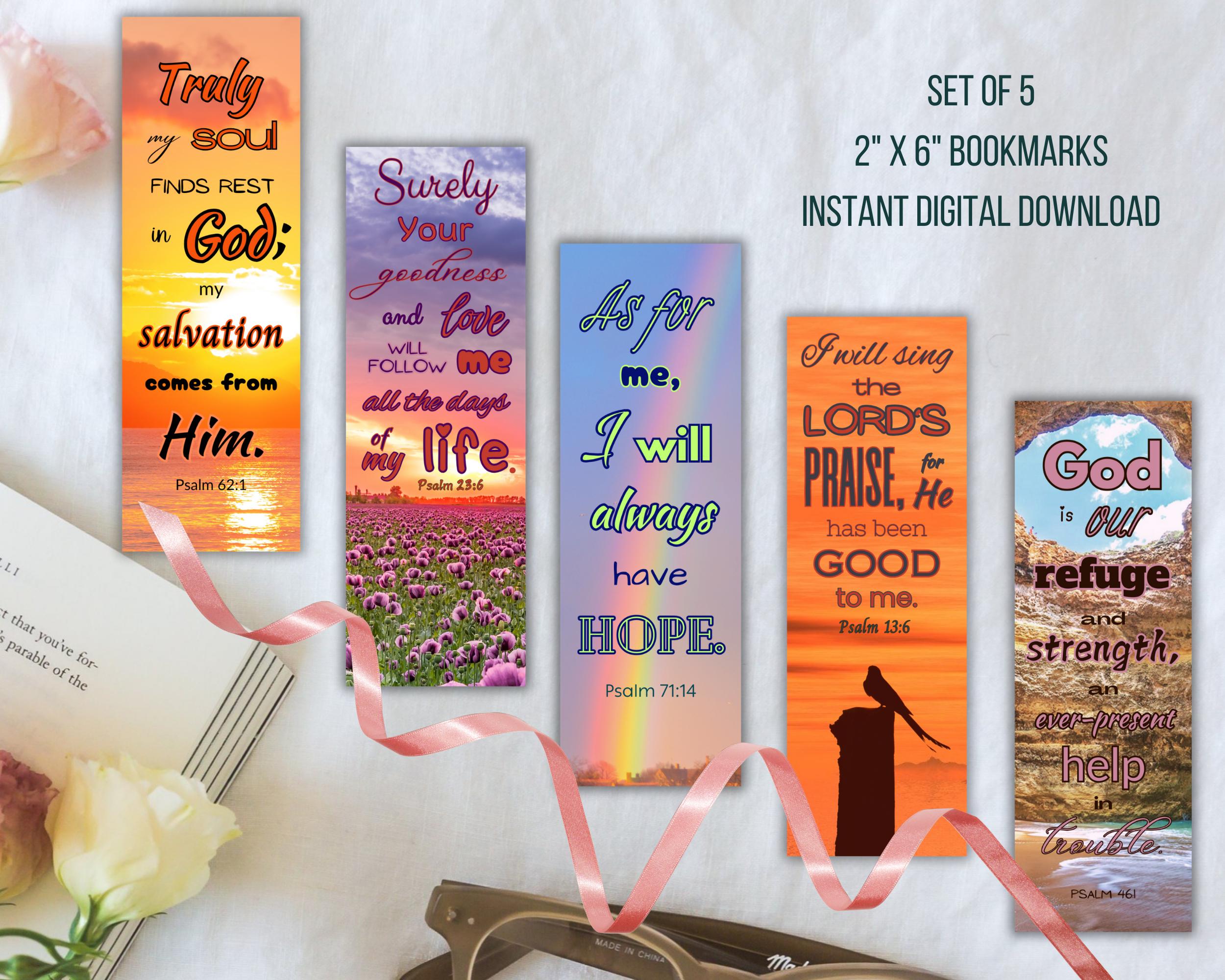 Printable Bible Verse Bookmarks Psalms Set of 5 Cute Bookmark for Women ...