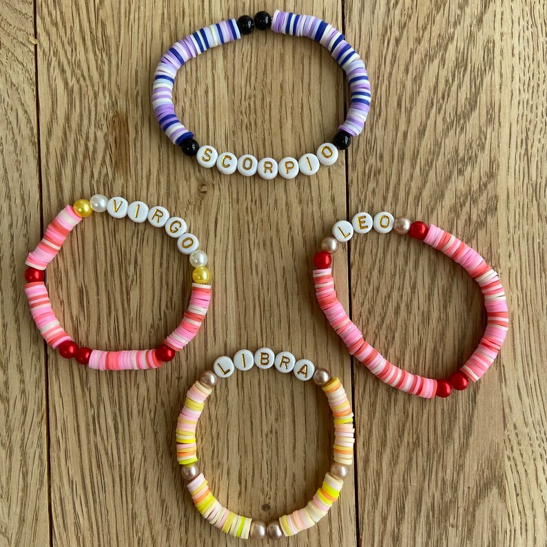 Zodiac Star Sign Clay Bead Friendship Bracelets | Free UK Shipping - Etsy