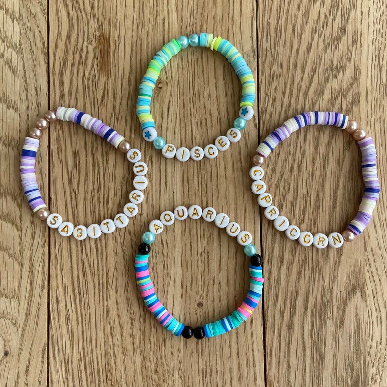 Zodiac Star Sign Clay Bead Friendship Bracelets | Free UK Shipping - Etsy