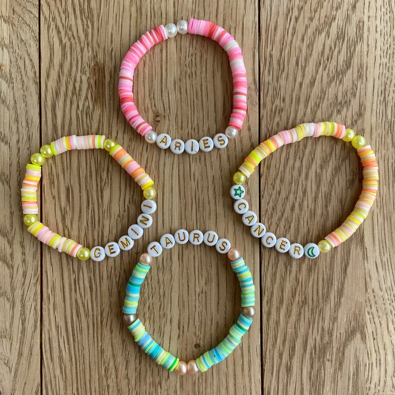 Zodiac Star Sign Clay Bead Friendship Bracelets | Free UK Shipping - Etsy