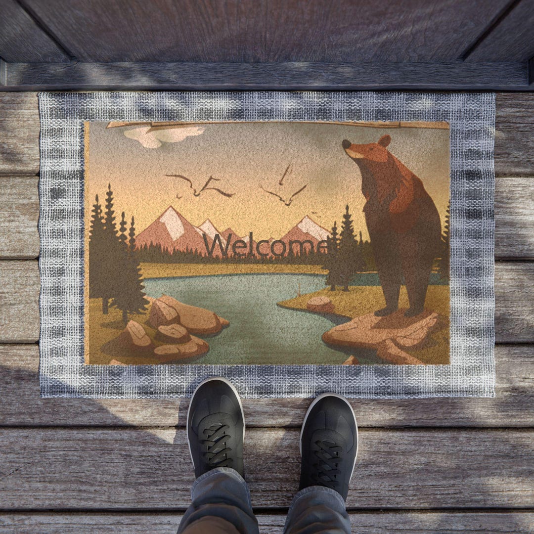 Bear at the Lake Doormat Rustic Cabin Home Decor, Wilderness Lodge ...