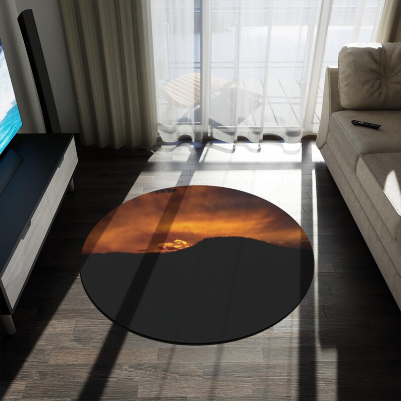 Mountain Sunset Round Rug: Nature Landscape Polyester Carpet (60x60) - Etsy