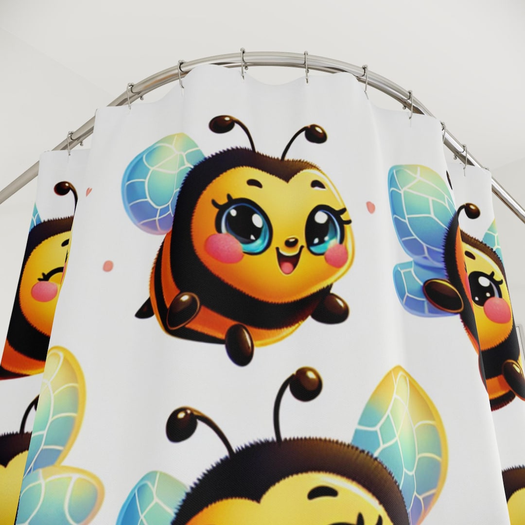 Cute Bees Shower Curtain, Happy Bathroom Decor, Kids Room Accessory ...