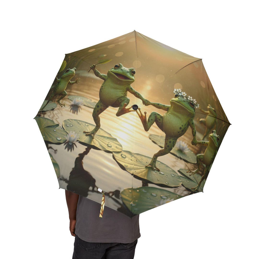 Frog Pattern Semi-automatic Foldable Umbrella | Cute Frog Rain ...