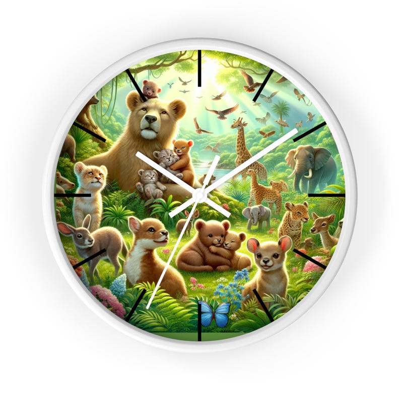 Jungle Safari Wall Clock for Kids' Rooms, Animal Decor, Nursery Clock ...