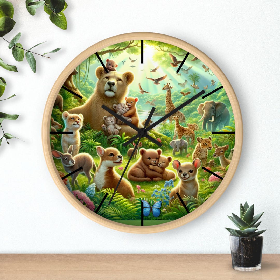 Jungle Safari Wall Clock for Kids' Rooms, Animal Decor, Nursery Clock ...
