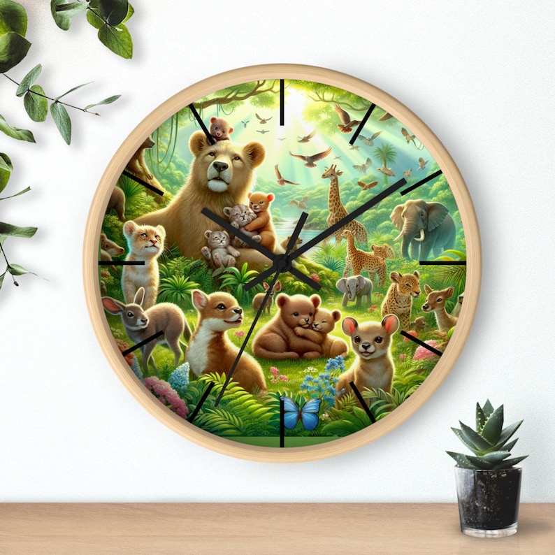 Jungle Safari Wall Clock for Kids' Rooms, Animal Decor, Nursery Clock ...