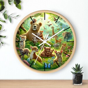 Jungle Safari Wall Clock for Kids' Rooms, Animal Decor, Nursery Clock ...