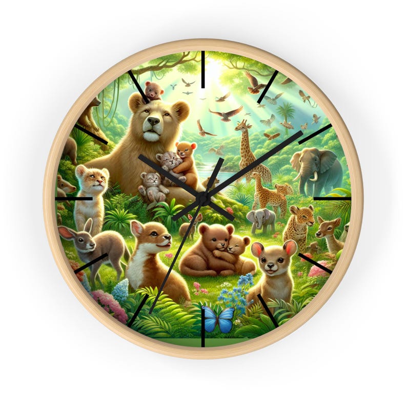 Jungle Safari Wall Clock for Kids' Rooms, Animal Decor, Nursery Clock ...