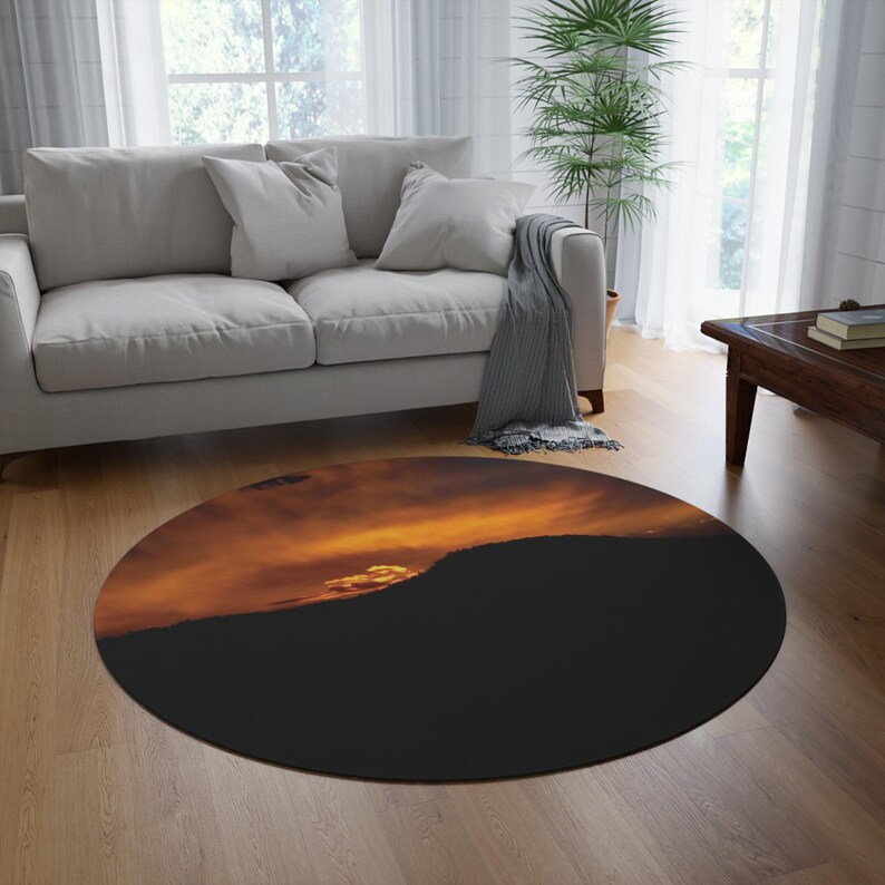 Mountain Sunset Round Rug: Nature Landscape Polyester Carpet (60x60) - Etsy
