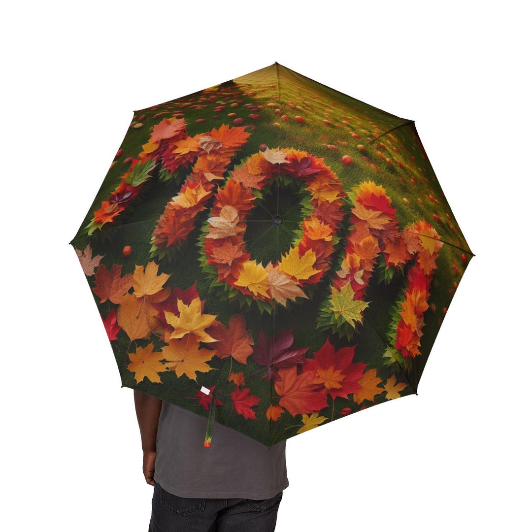 Autumn Leaf Print Umbrella: Semi-automatic Foldable Rainy Day Accessory ...