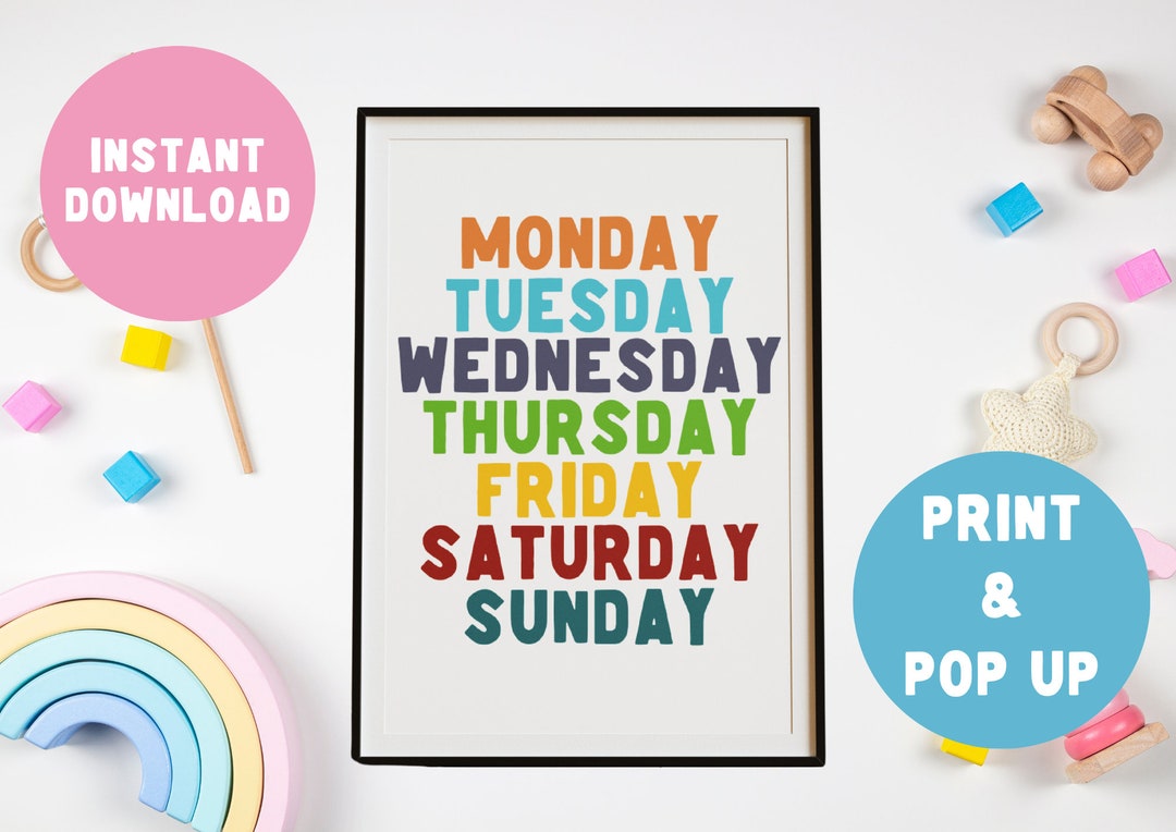 Days of the Week Art Print Digital Download PDF Kid's Room Decor ...