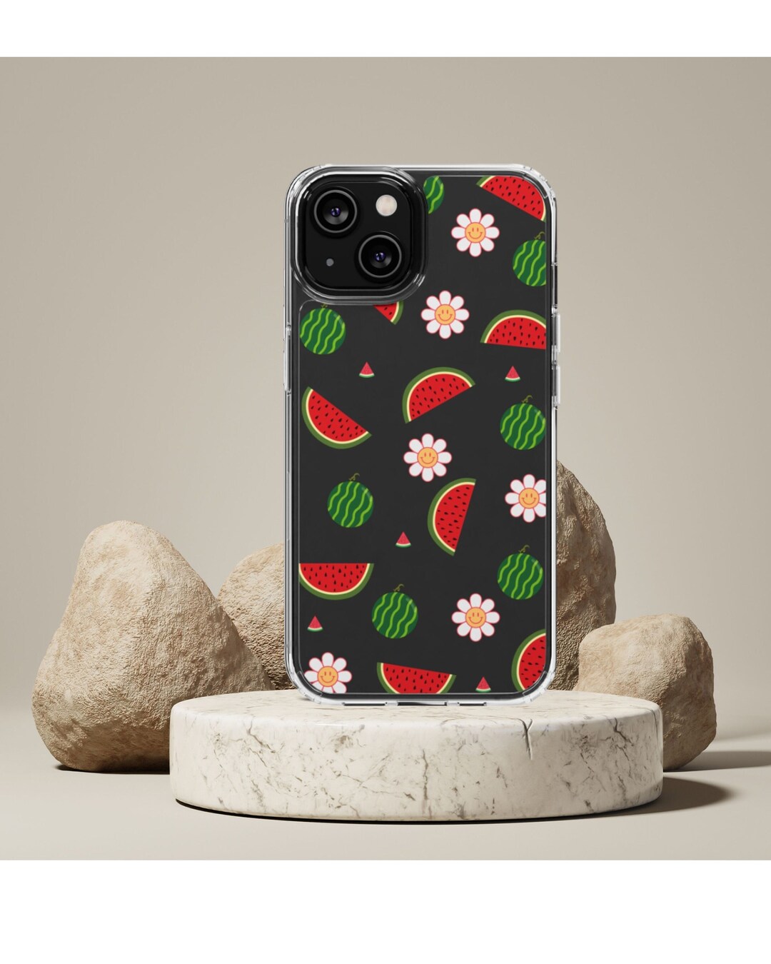 Watermelon and Smiley Face Flowers Clear Phone Case, Protect Your ...