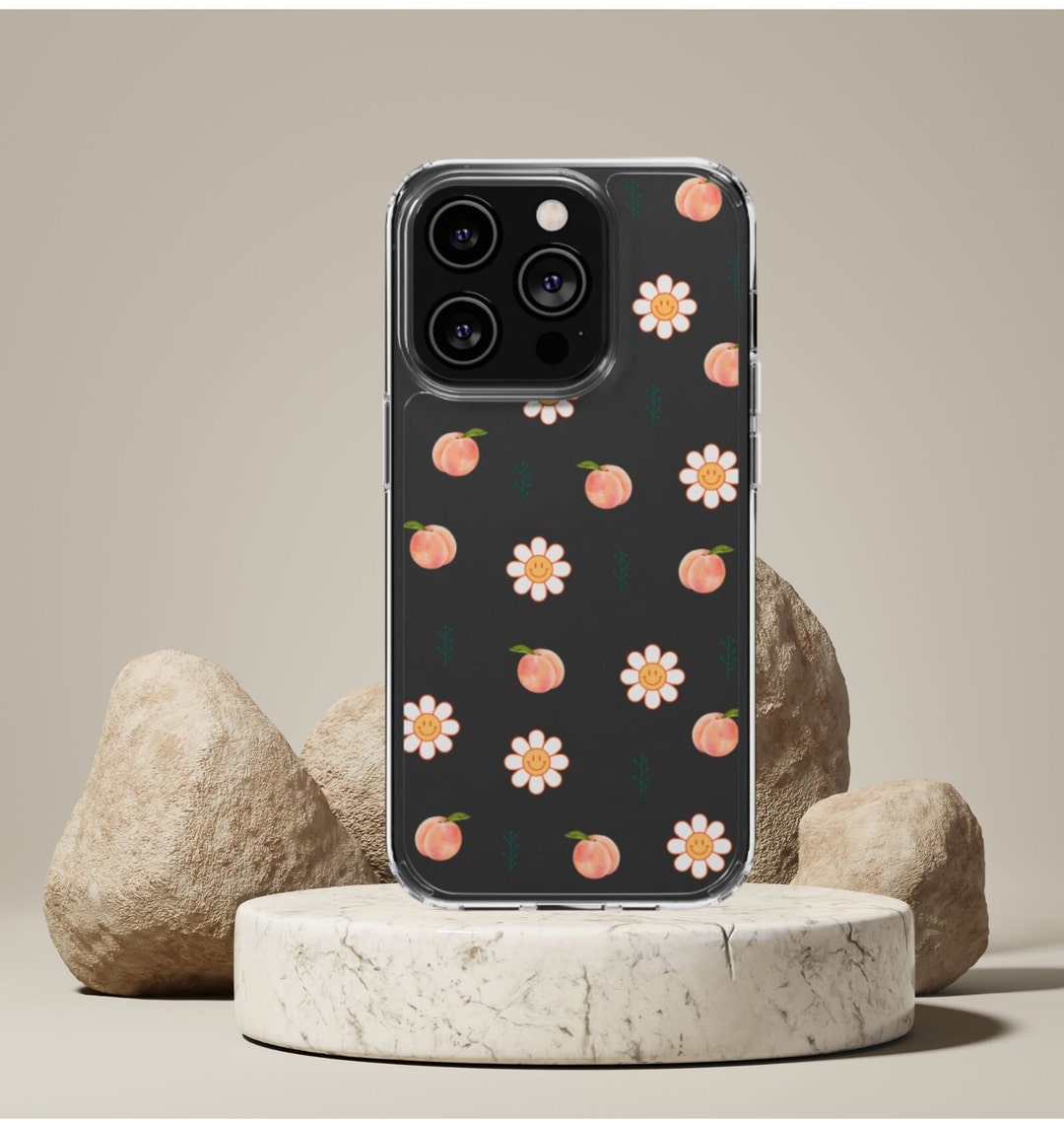 Peaches and Flower With Smiley Face Clear Phone Case: Protect Your ...
