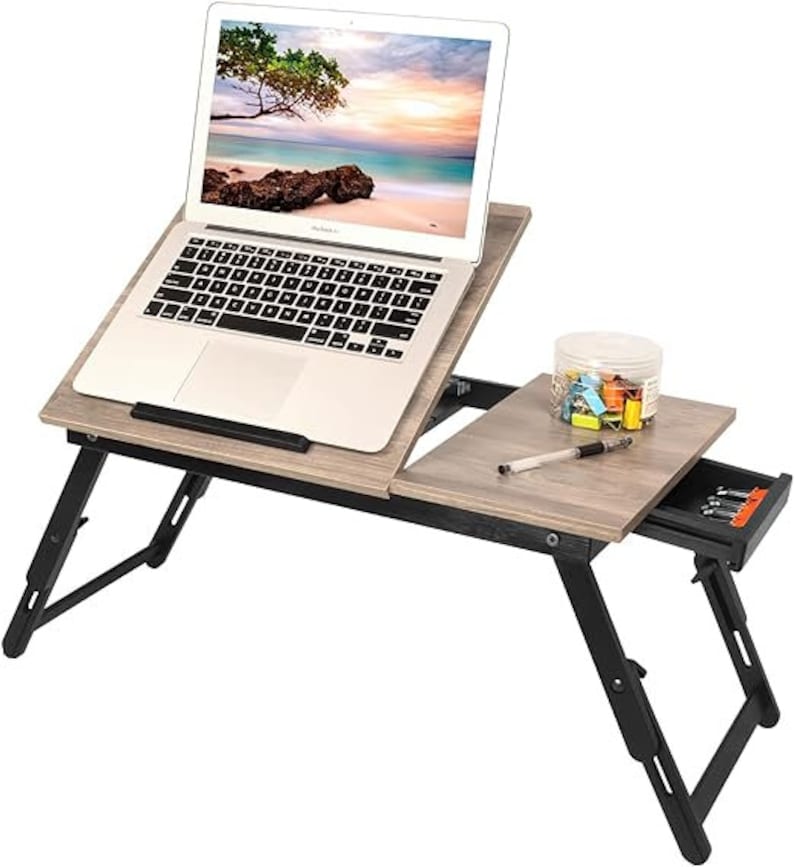 Aztek Bamboo Laptop Desk Bed Tray Table Adjustable Table for Computer ...