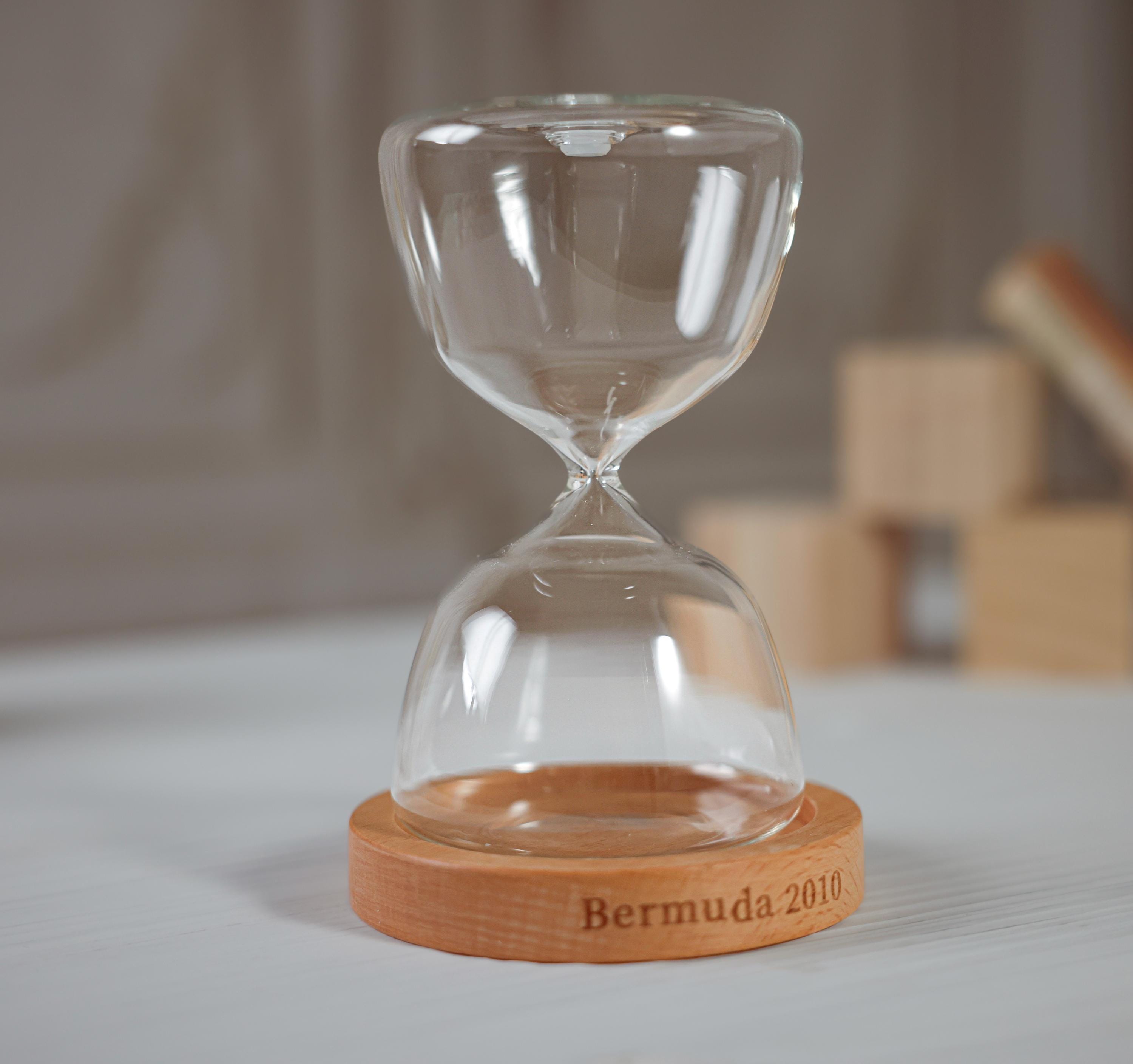 Custom Engraving Refillable Round Hourglass Bottle With Wood Base ...