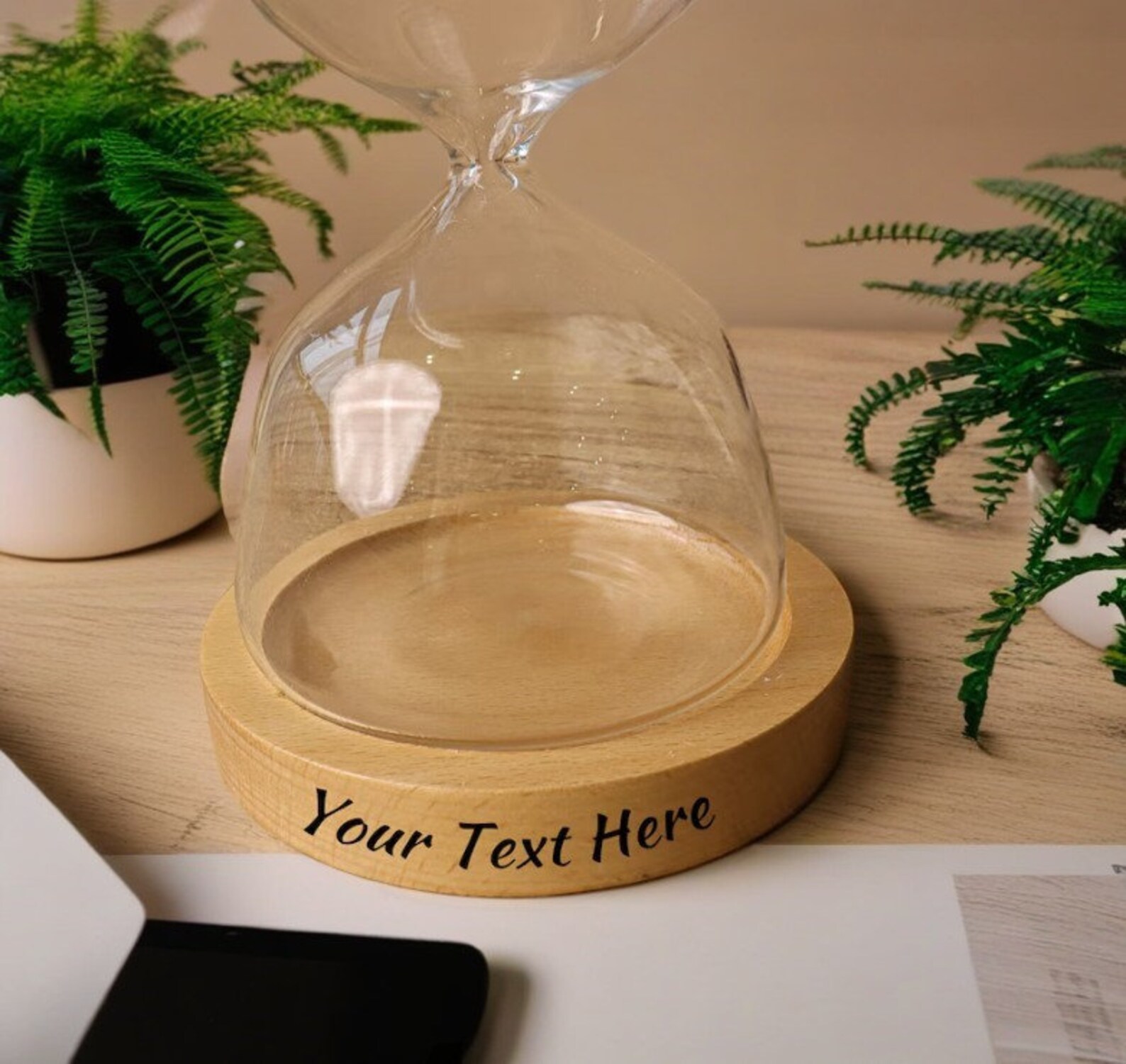 Custom Engraving Refillable Round Hourglass Bottle With Wood Base ...