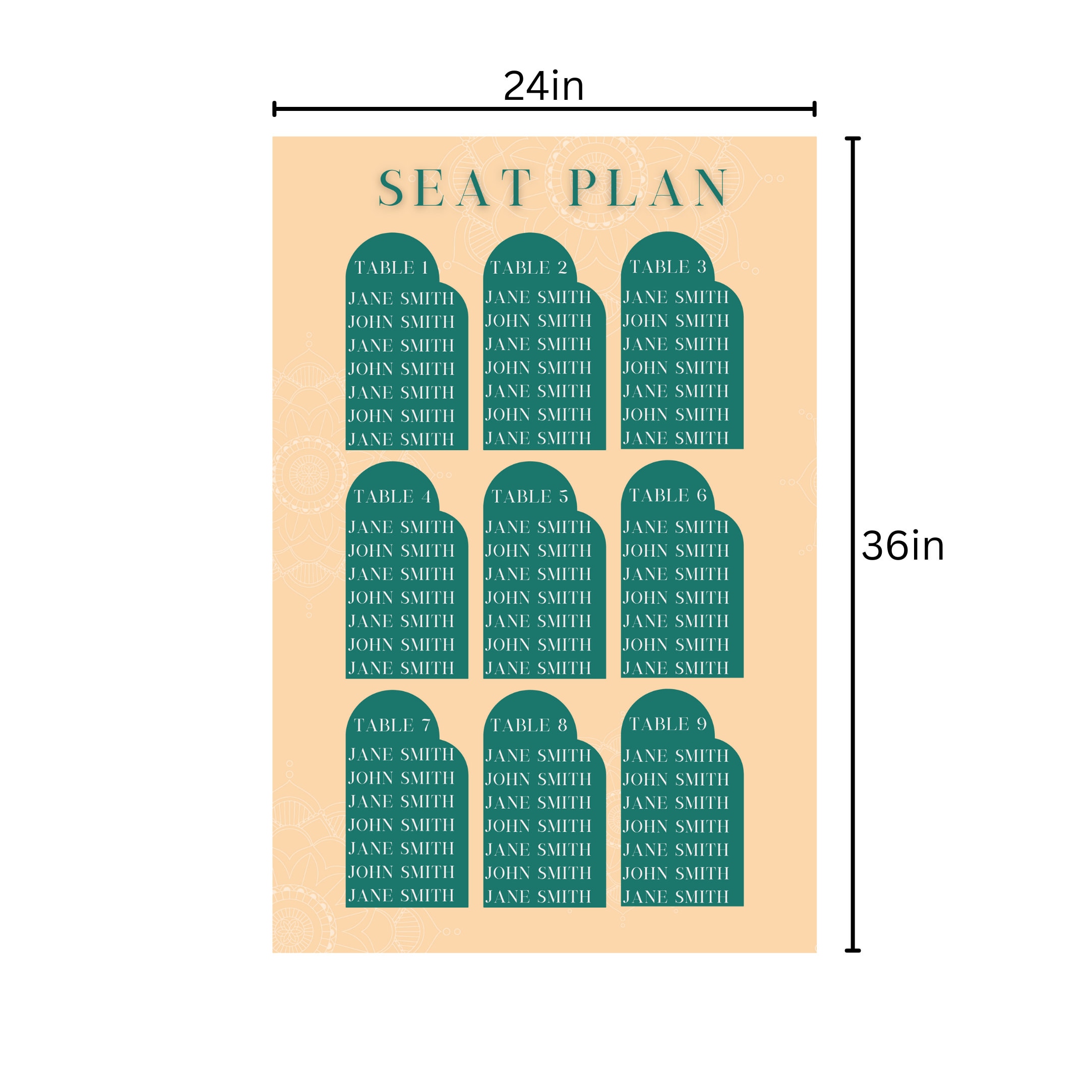 Wedding Seating Chart Canva Template SC010 Green Arches Mandal Flower ...
