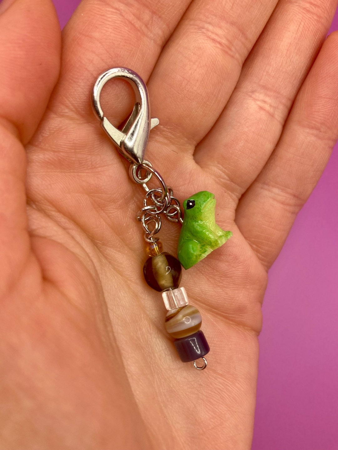 Beaded Green Frog Clip for Keychains, Zipper Pulls, Bag Pull, Glass ...