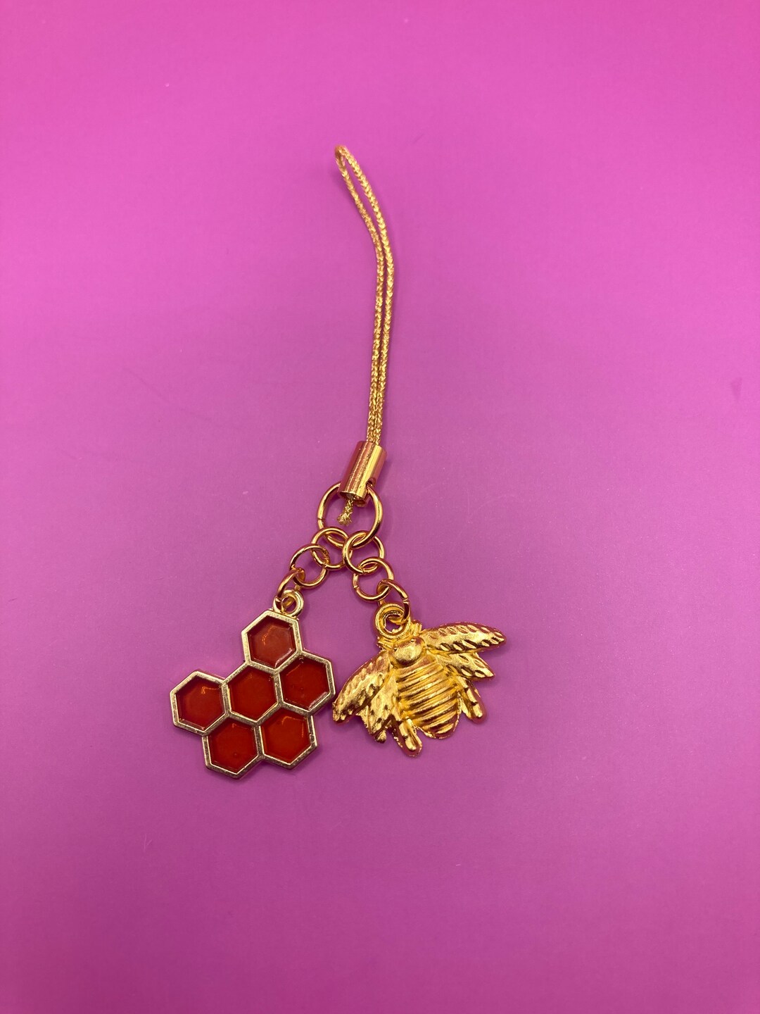 Cute Bee and Honeycomb Phone Charm, Bee Dangle Charm, Golden Honeybee ...