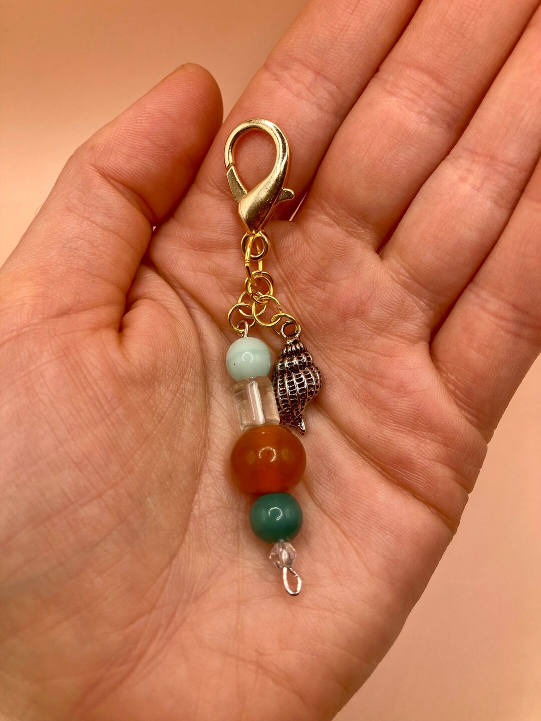 Beaded Conch Seashell Charm Keychain, Aquatic Sea Life Clasp, Zipper ...