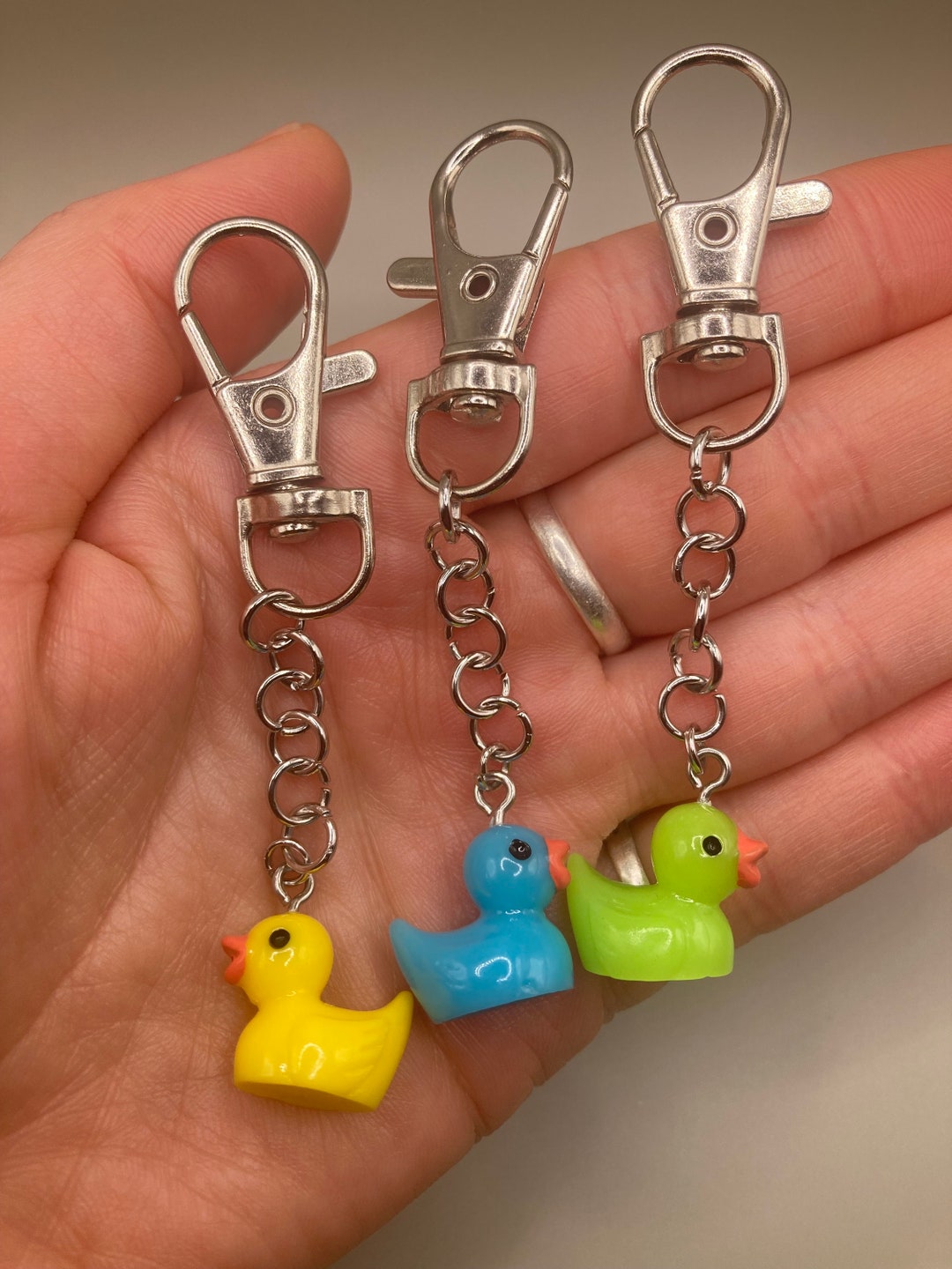 Green, Yellow or Blue Tiny Ducky Keychains, Cute Kawaii Rubber Ducky ...