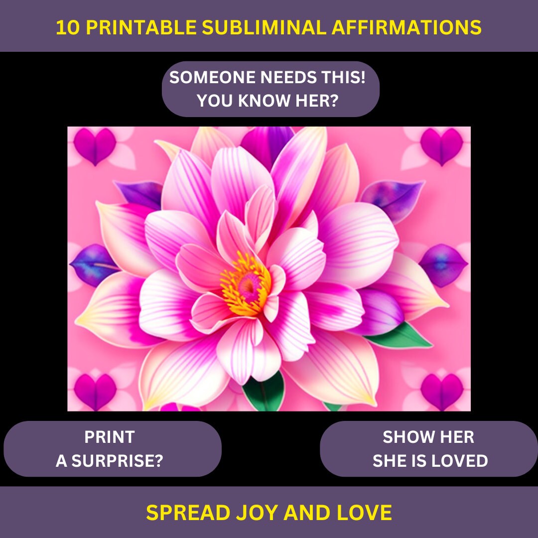 Printable Affirmations for Positive Mindset Floral Subliminal ...