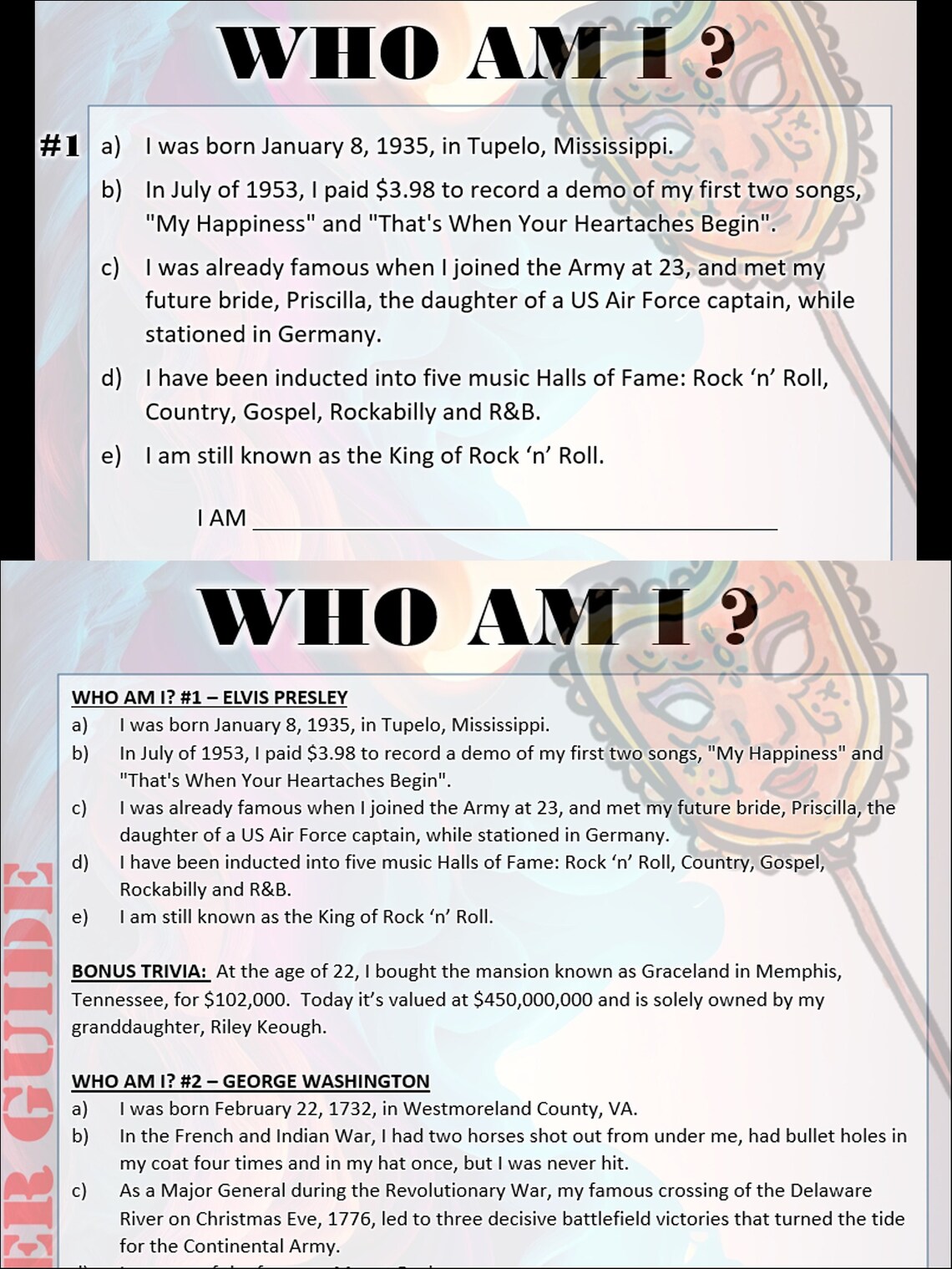 WHO AM I Group Activity and Answer Sheets With Bonus Trivia - Etsy