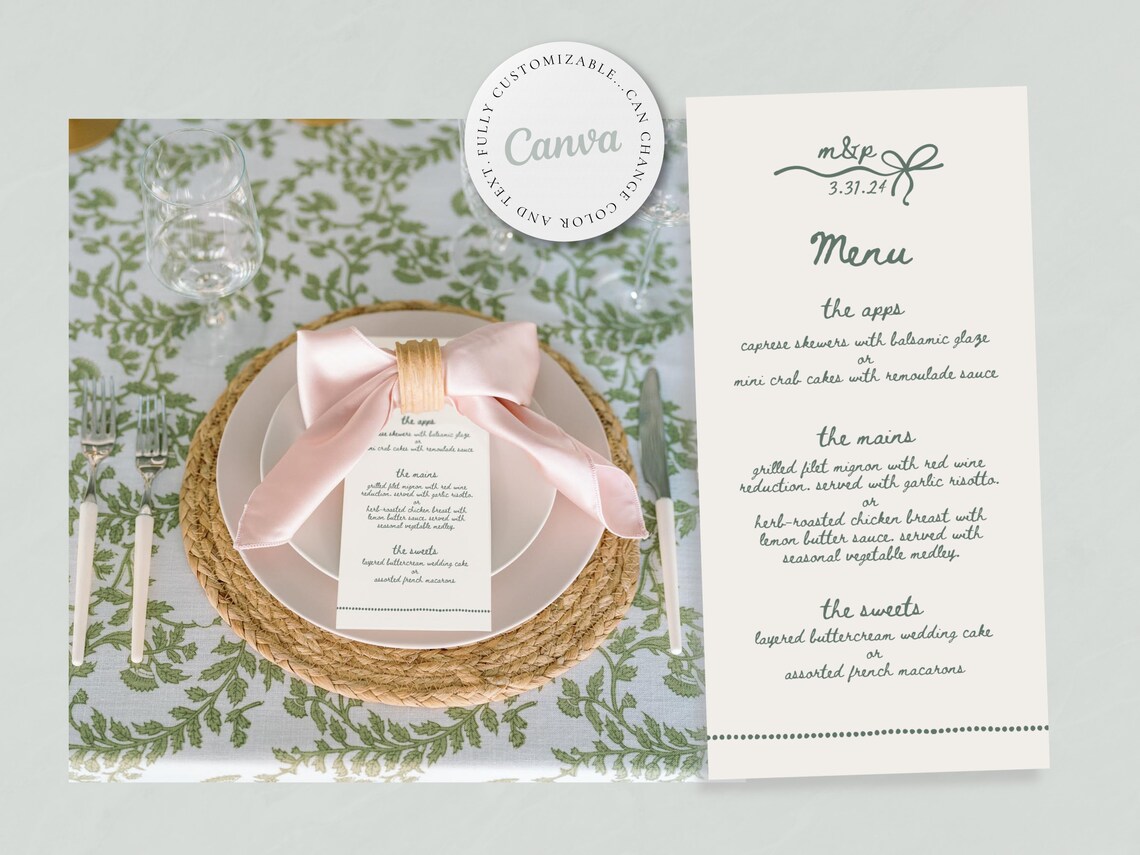 Whimsical Coquette Handwritten Wedding Dinner Menu,garden Party ...