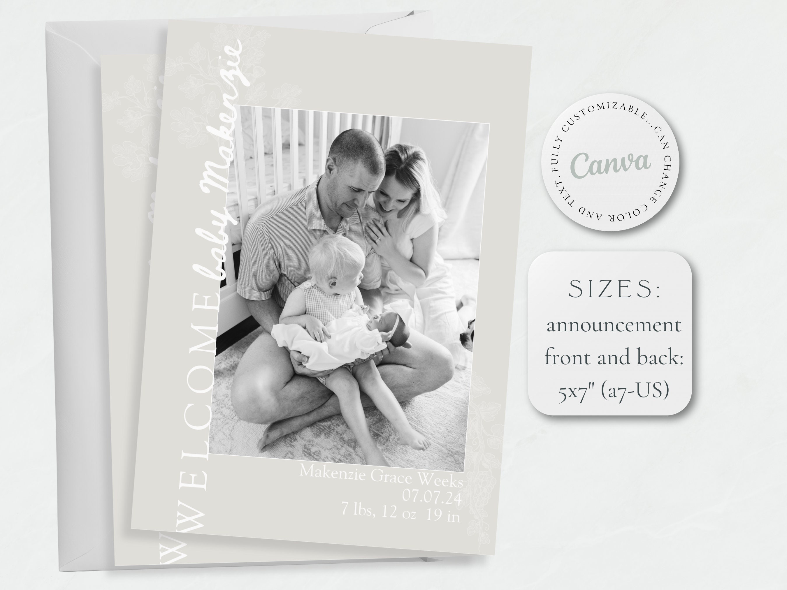 Bright Neutral Newborn Baby Birth Announcement Template, Printable ...