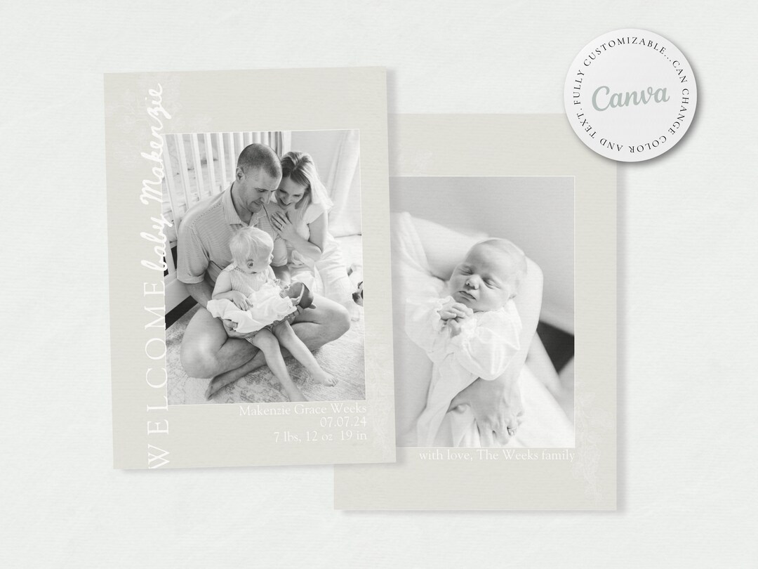 Bright Neutral Newborn Baby Birth Announcement Template, Printable ...