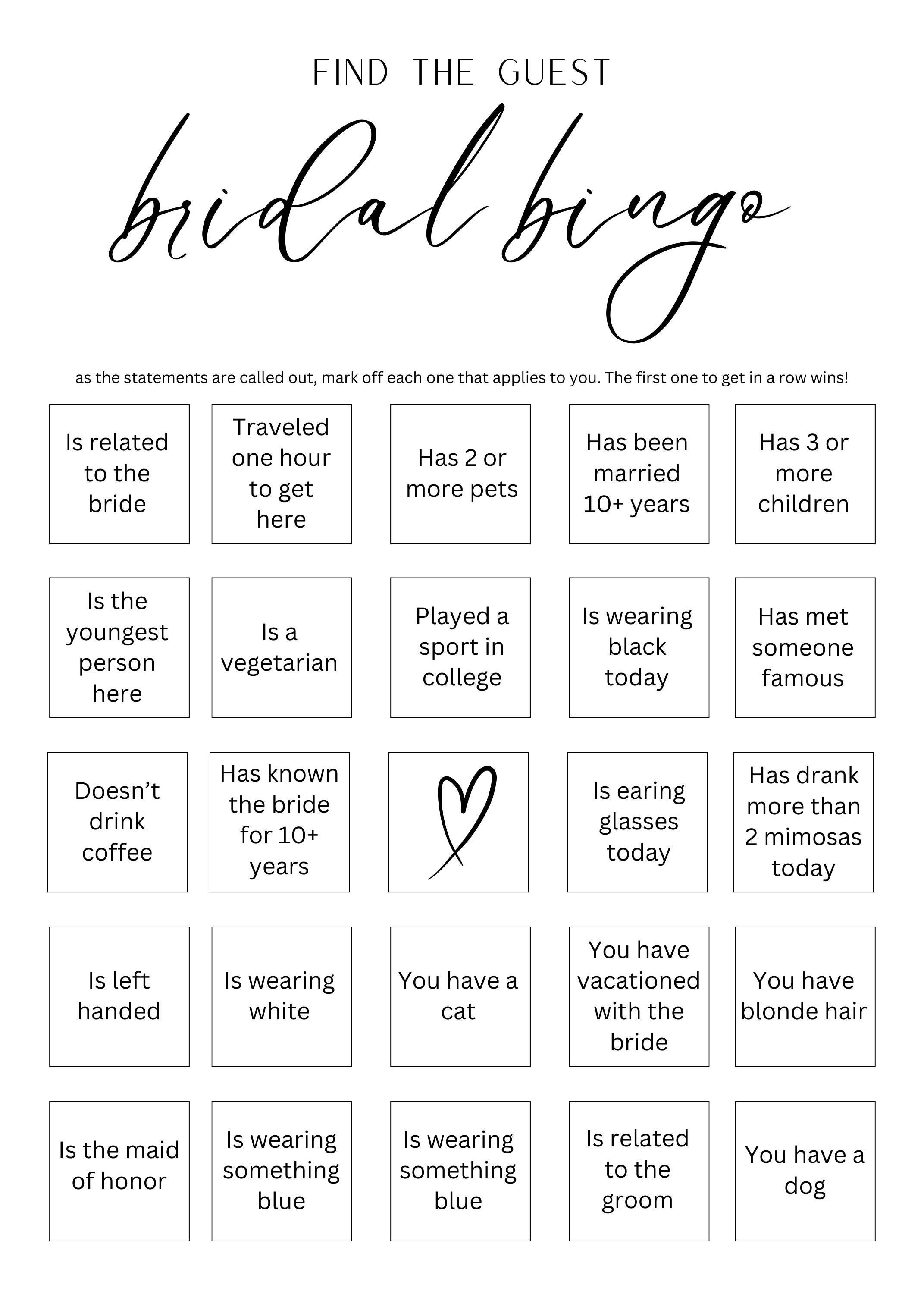 Find the Guest Game for Bridal Shower - Etsy