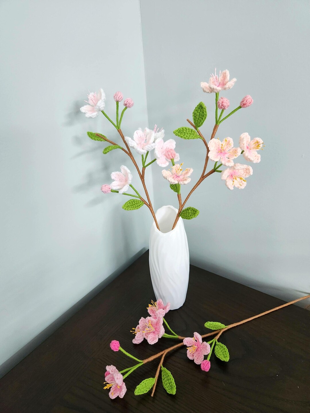 Handmade Sakura, Crochet Cherry Blossom Stem: Spring Floral Decoration ...