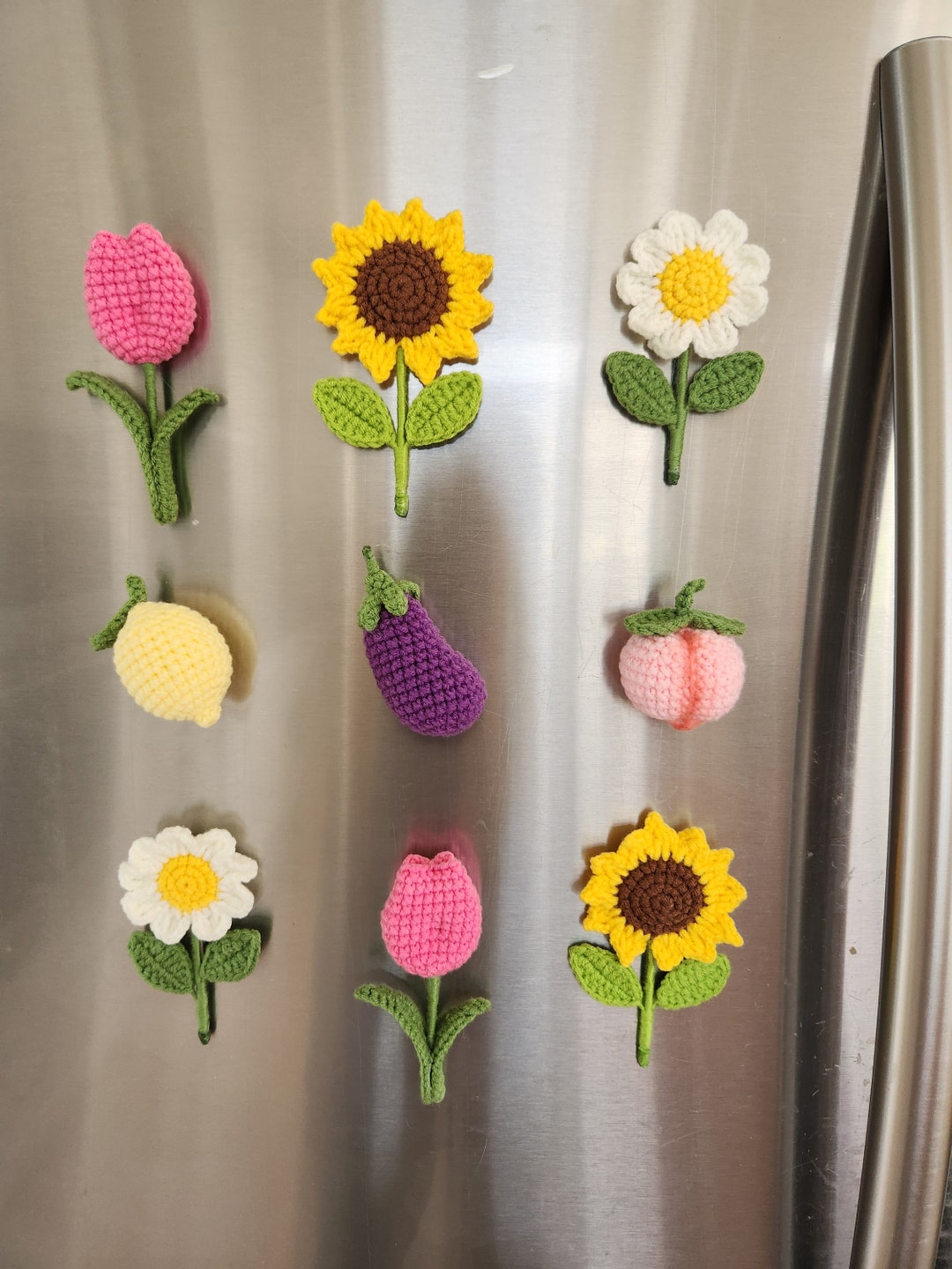 Crochet Fridge Magnets: Handmade Flower & Fruit Kitchen Decor - Etsy