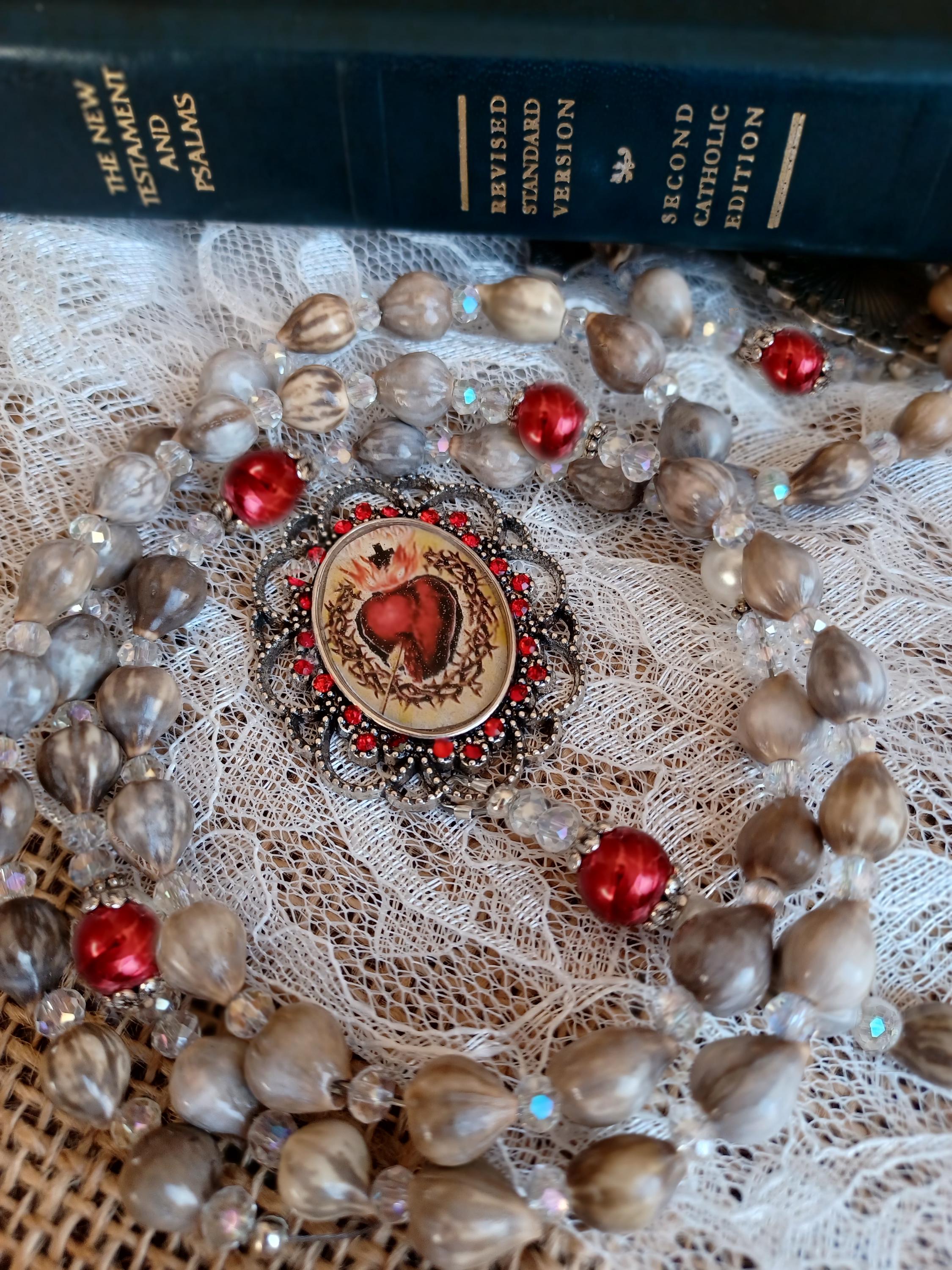 Sacred Heart of Jesus Catholic Rosary, Handmade With Job's Tears Beads ...