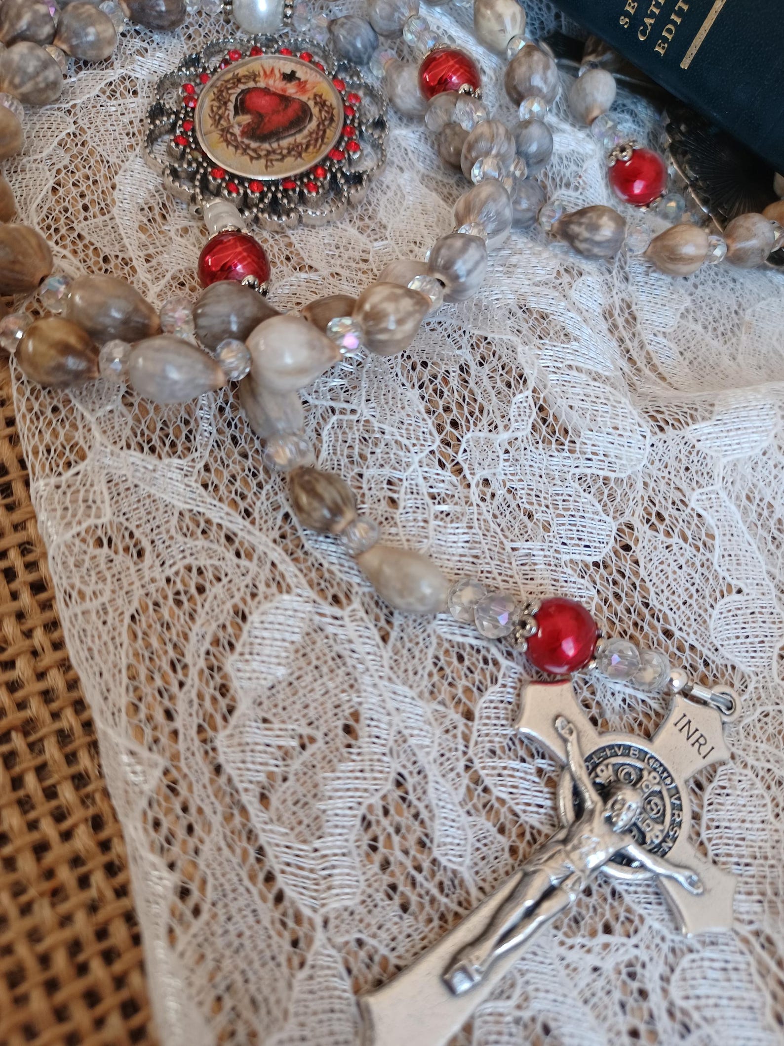 Sacred Heart of Jesus Catholic Rosary, Handmade With Job's Tears Beads ...