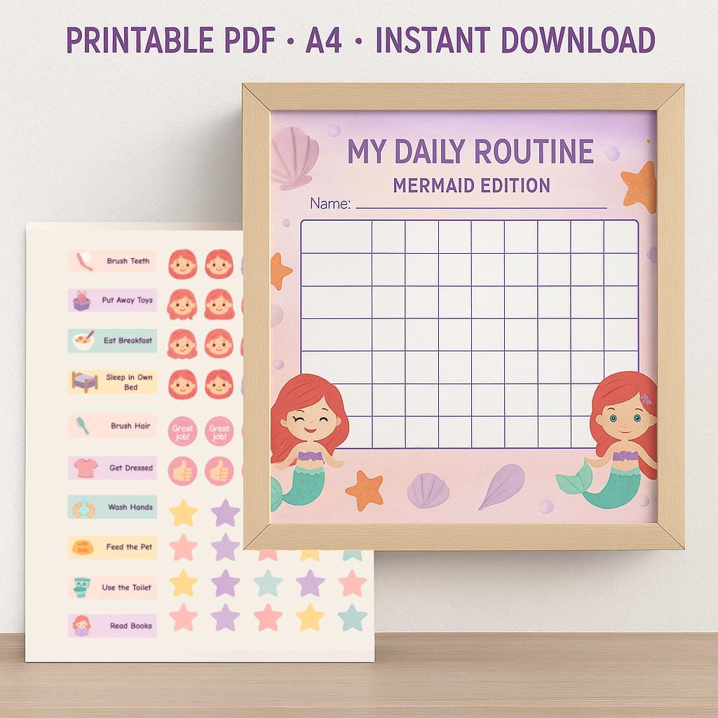 Printable Kids Routine Chart - Mermaid Reward Chart With Stickers ...