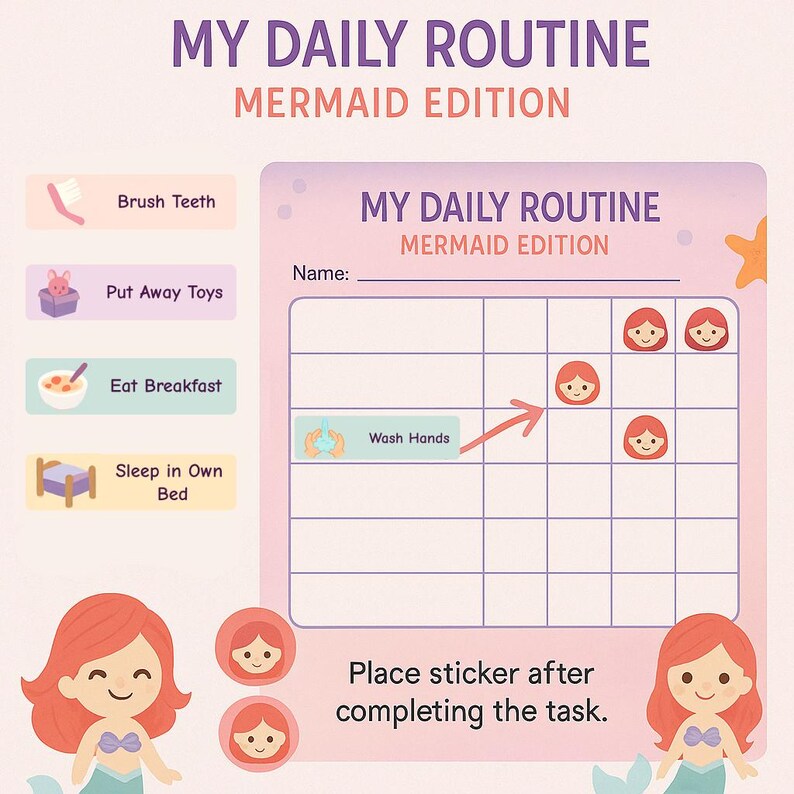 Printable Kids Routine Chart - Mermaid Reward Chart With Stickers ...