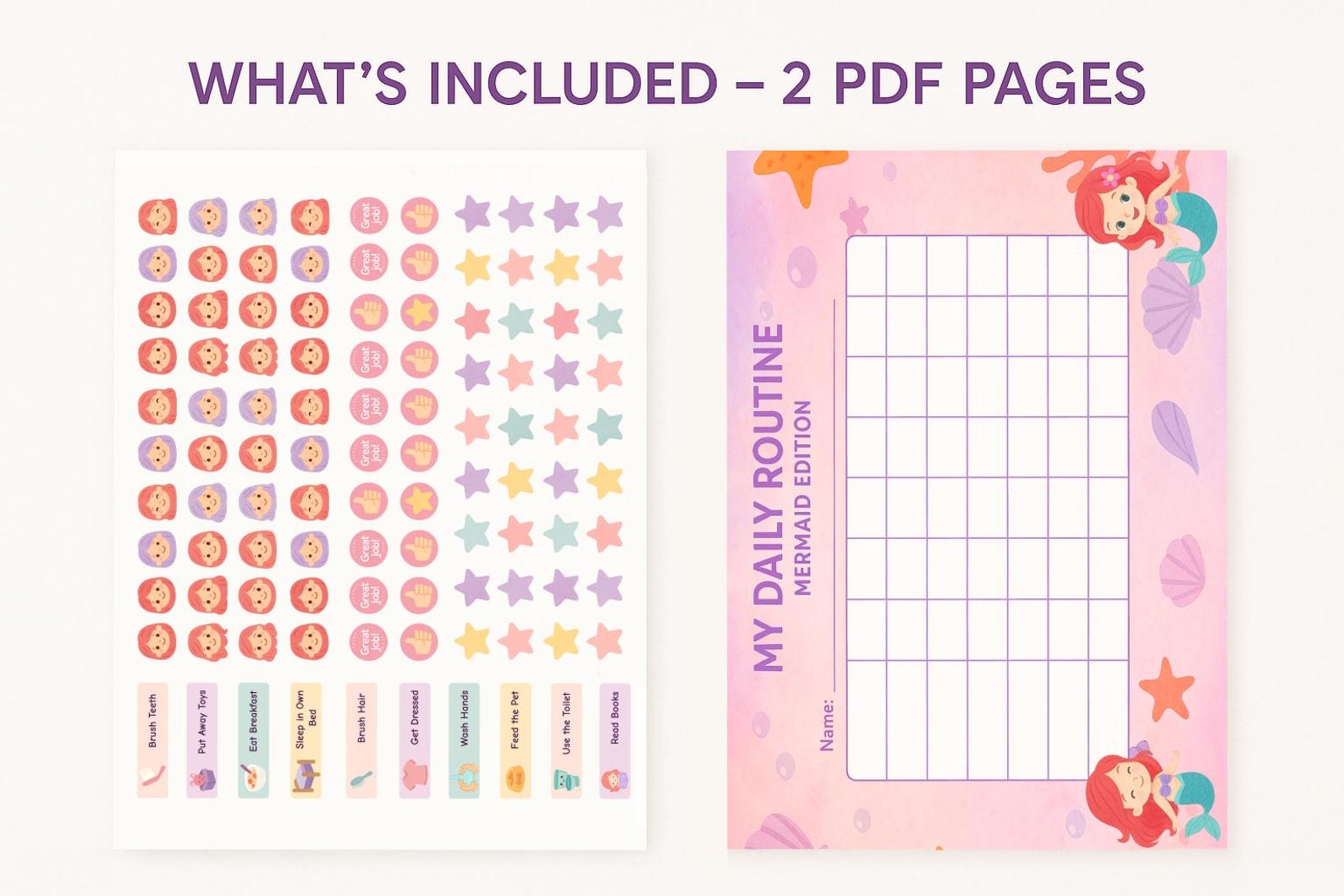 Printable Kids Routine Chart - Mermaid Reward Chart With Stickers ...