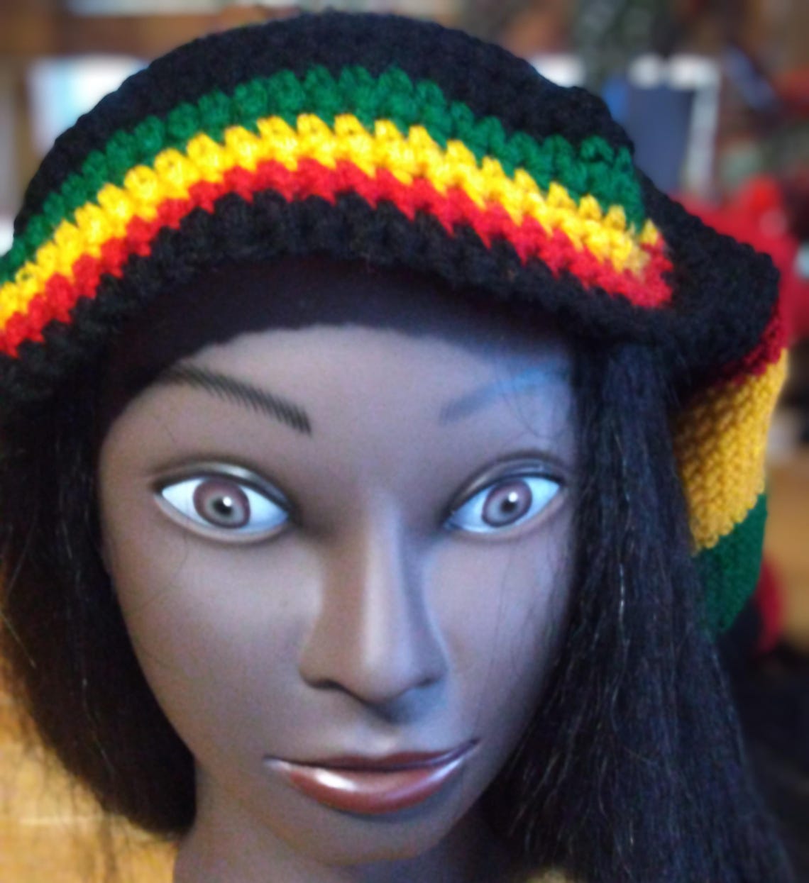 One Love Crochet Tam Hat and Bottle Carrier Set – Rastafarian Stripes ...