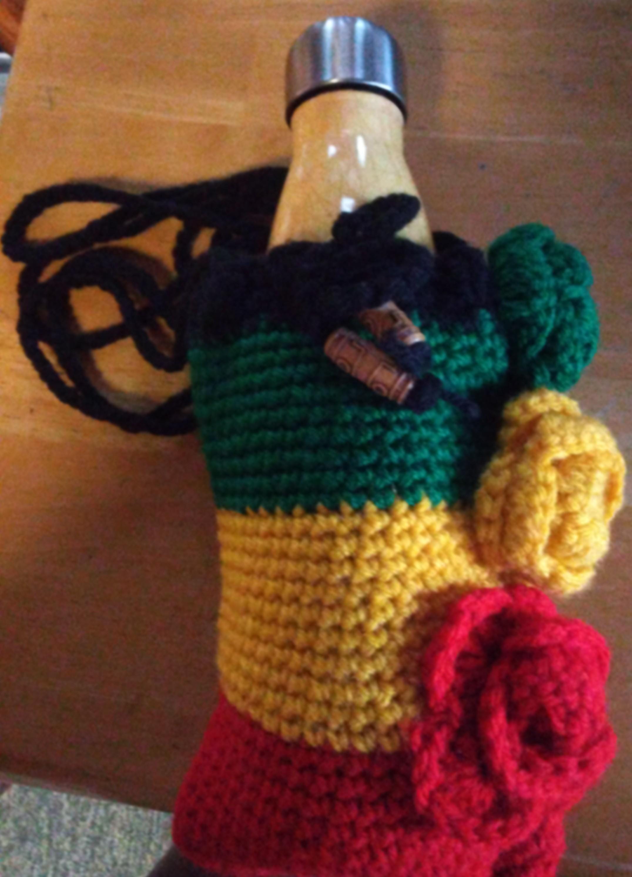 One Love Crochet Tam Hat and Bottle Carrier Set – Rastafarian Stripes ...
