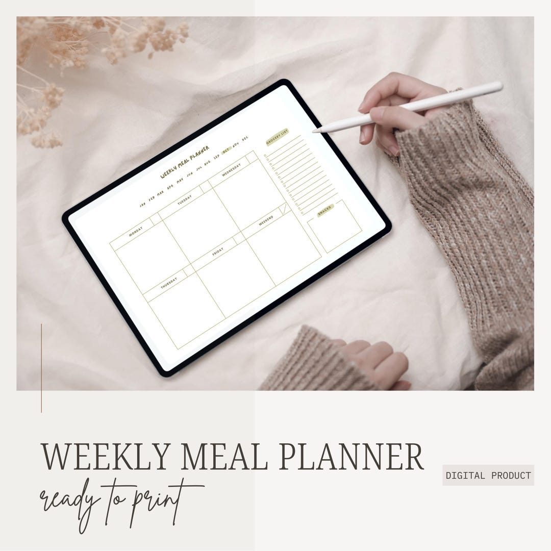 Minimalist Weekly Meal Planner Printable | Grocery List (PDF Download ...