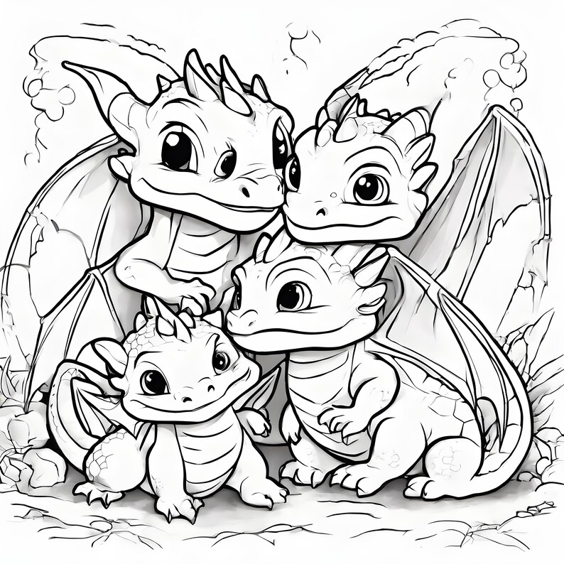 Baby Woodland Dragon, Fantasy Colouring Page, Adults Kids Instant ...